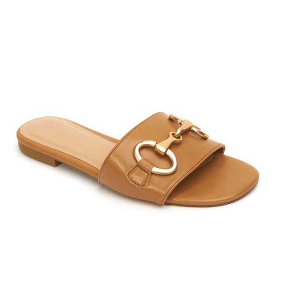 Shoes | Comfy Tan Horsebit Slides Sandals | Poshmark